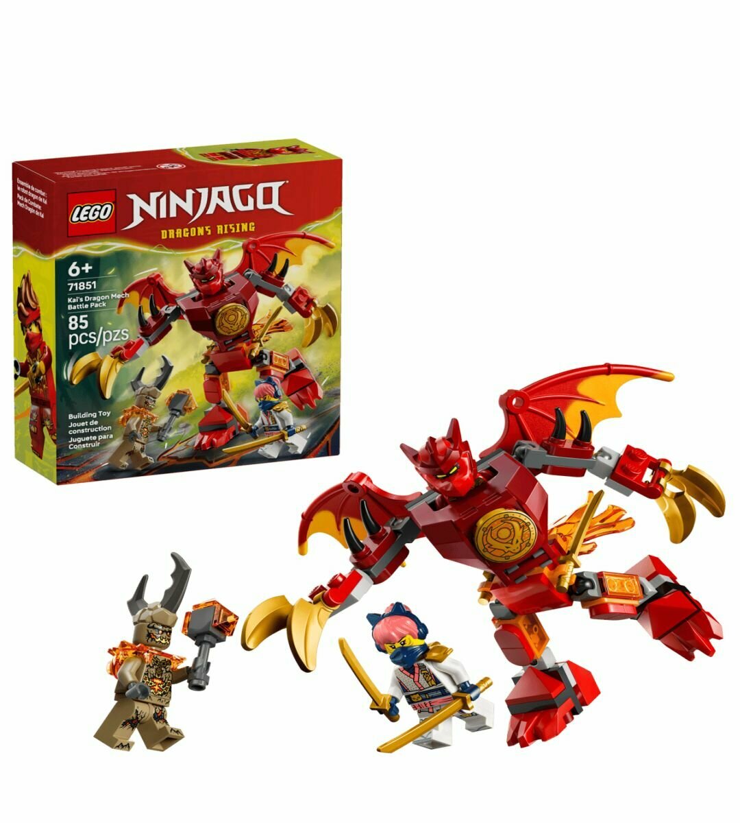71851 Пластиковый Конструктор Lego Ninjago 71851 Kais Dragon Mech Battle Pack Боевой набор Робот-дракон Кая