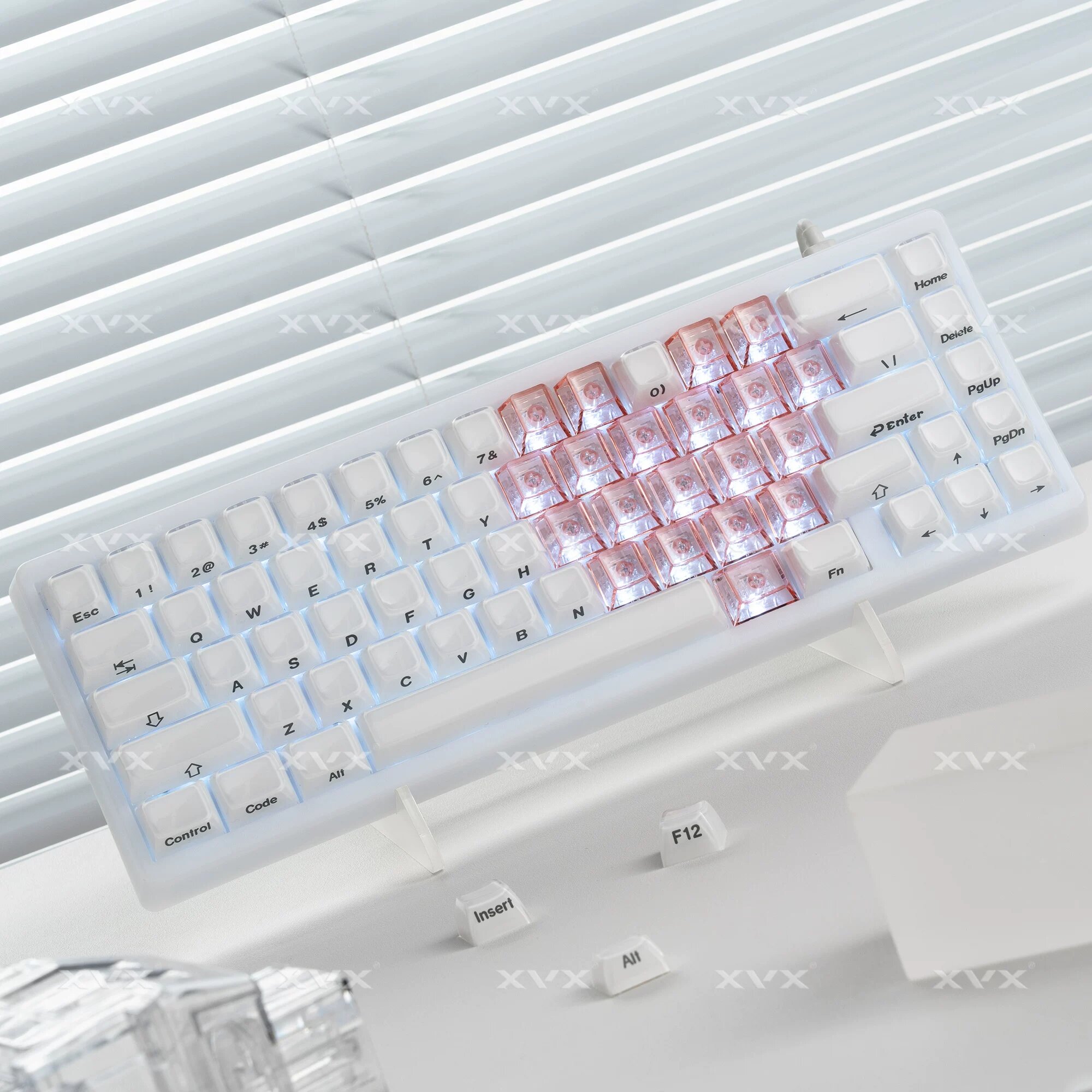 Crystal Jelly белые боковые гравированные ключевые накладки 113 основных + 21 розовое прозрачное сердце для