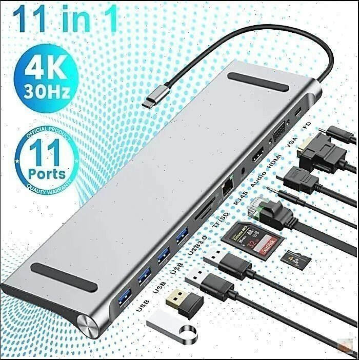 USB разветвитель 11 в 1 USB HUB Type C док станция Usb 3.0 хаб 3 0 переходник концентратор thunderbolt 4k Hdmi VGA RJ45 TF SD AUX картридер для ноутбука пк USB-2.0 Type-c