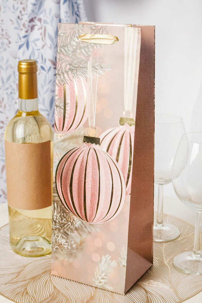 Подарочный пакет для бутылки новогодние шары 'хлоэ', бумага, 36х12 см, Due Esse Christmas XNA21042941-4