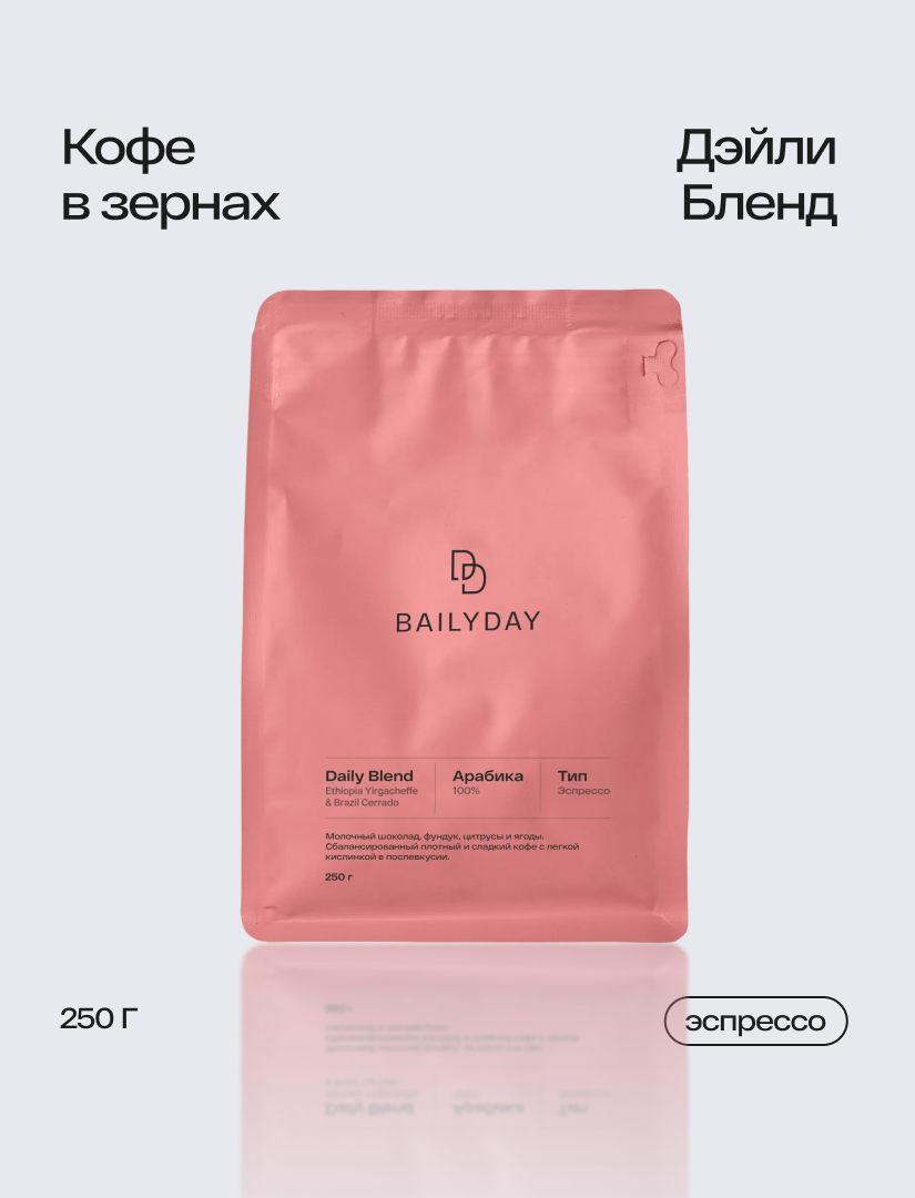 Кофе в зернах Daily Blend Bailyday Эфиопия Иргачефф и Бразилия Серрадо, 100% арабика, обжарка под эспрессо, 250 г