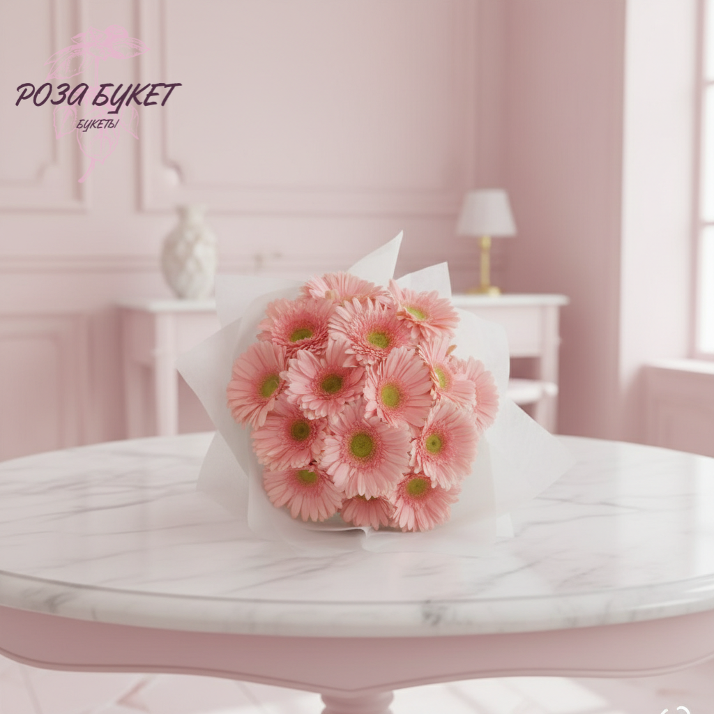 Букет цветов, нежно розовые герберы 15 шт, красивый букет цветов, шикарный, премиум букет, долгий букет, герберы