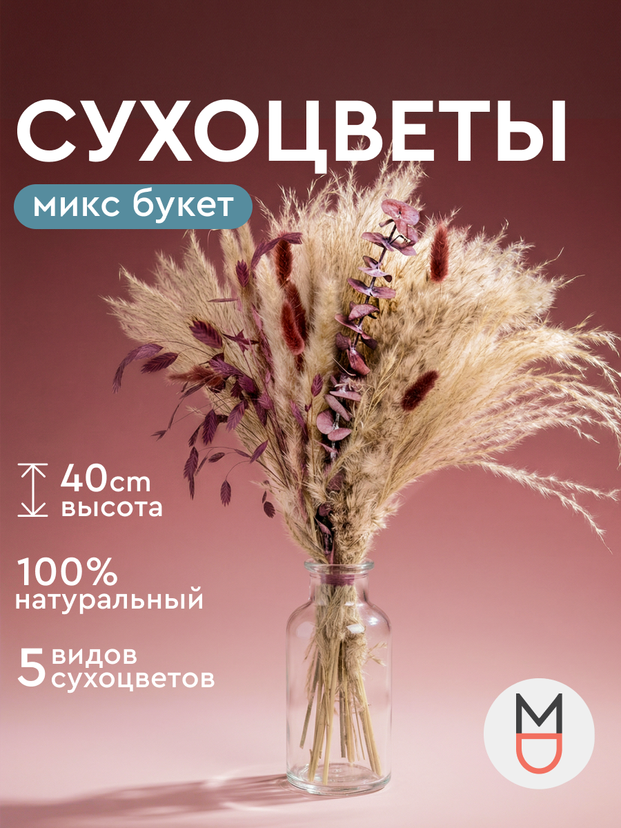 Сухоцветы для декора Лила, букет из стабилизированных декоративных цветов
