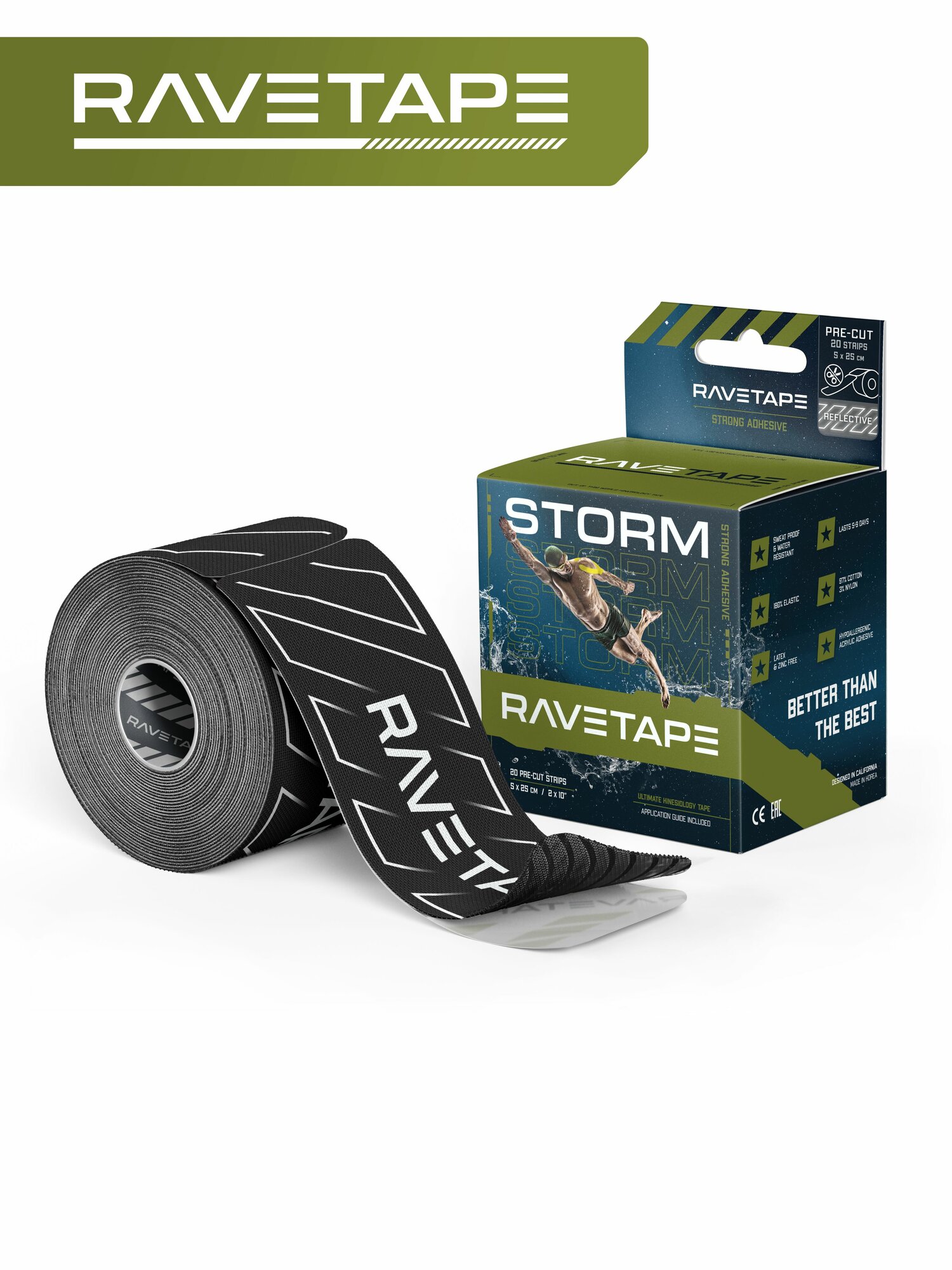 Светоотражающий усиленный RaveTape STORM Reflective, 5м х 5см, кинезио тейп