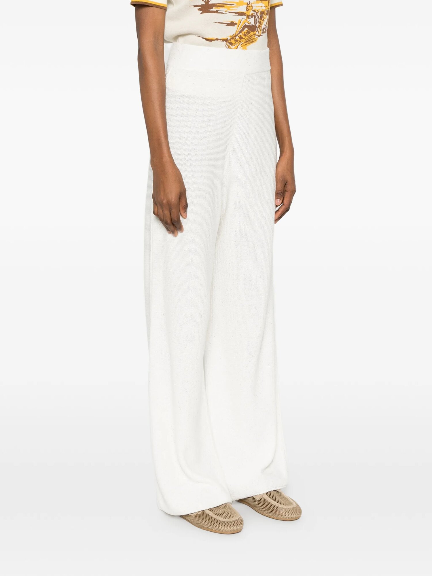 Брюки FABIANA FILIPPI Knitted trousers, размер 44, бежевый/белый — фото 1