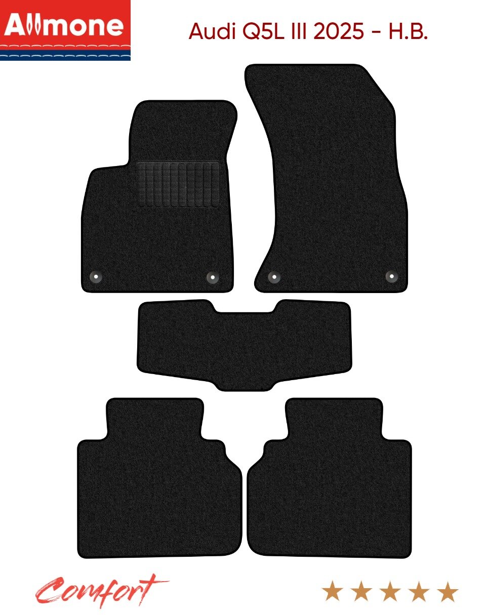 Ворсовые коврики для Audi Q5 Long 3 (GU) 2025 - Н. В, черные, Allmone, "Комфорт" 5шт, Китай
