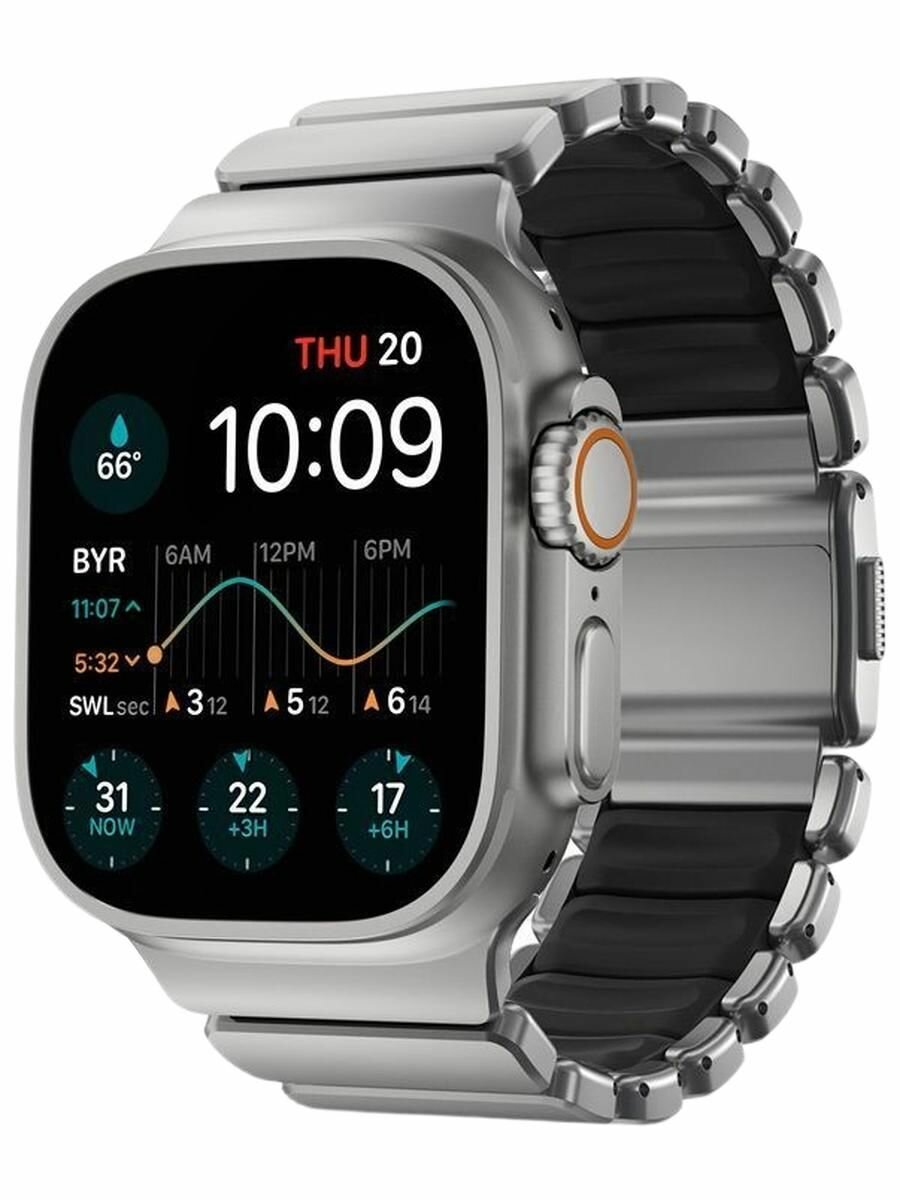 Ремешок титановый Nomad Stratos Band Natural Titanium Black FKM AW для Apple Watch 49/46/45 мм серебристый / черный