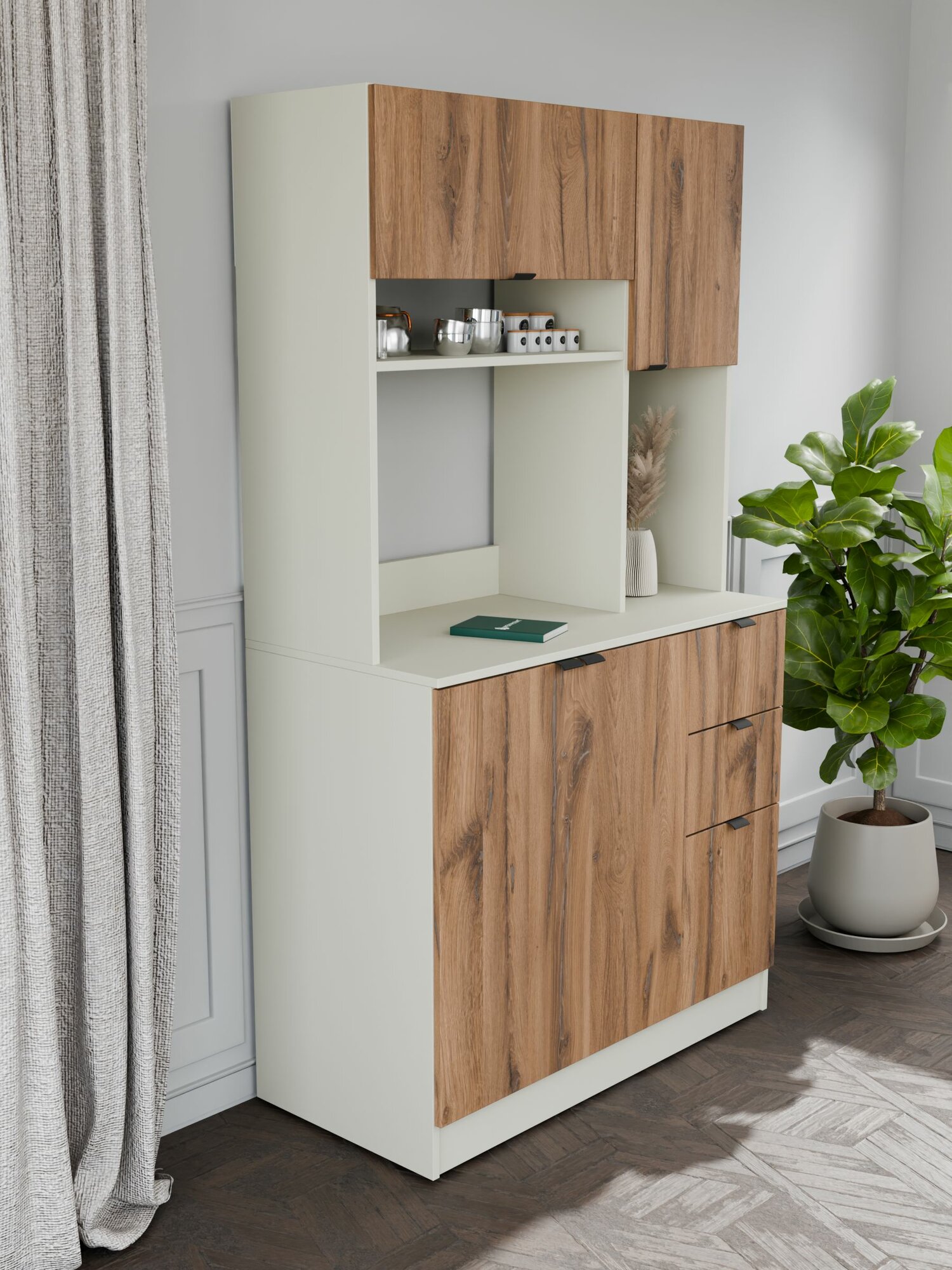 Изумлит Буфет Вилладж 100*180.4*48.7 см (ШхВхГ), бежевый-дуб крафт табачный