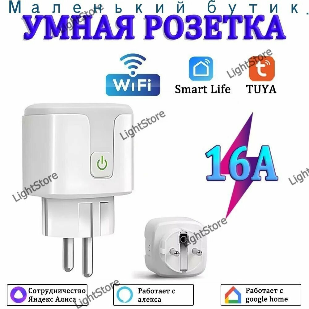 Умная Wi-Fi розетка 16A Tuya Smart Life, с мониторингом энергии и дистанционным управлением, для Alexa, Google и умного дома, вилка EU