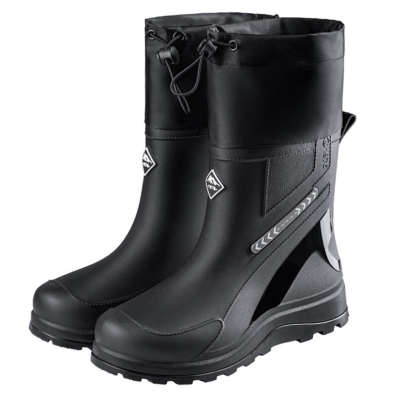 Новые осенне-зимние резиновые сапоги с хлопковой подкладкой, манжетами на шнурках, походные резиновые сапоги для активного отдыха, водонепроницаемые, нескользящие, износостойкие, простые и стильные мужские резиновые сапоги. EU:45