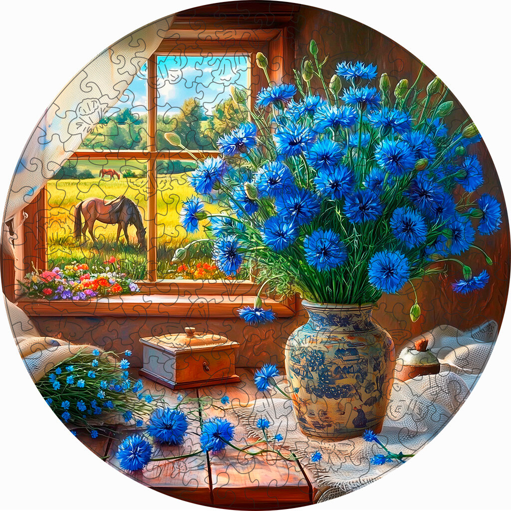 Деревянный пазл BoberBox "Деревенские Васильки", 224 деталей, круглый 30 см