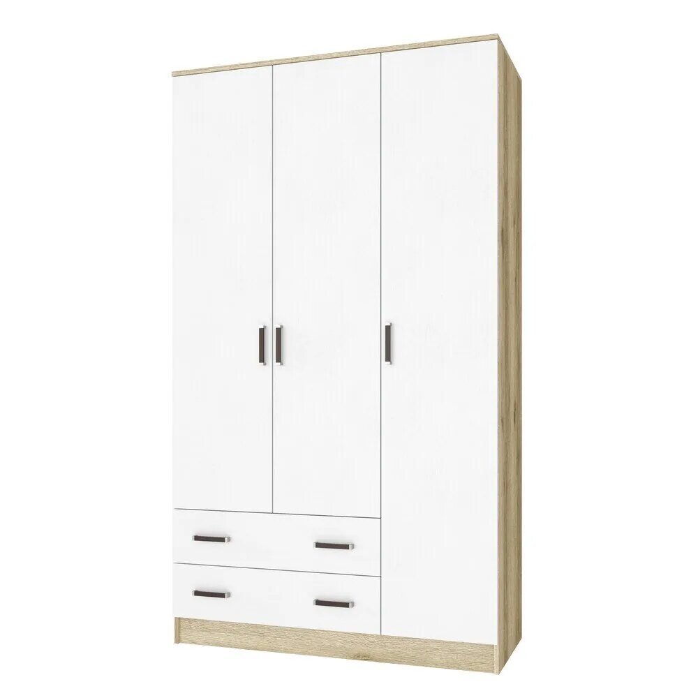 Шкаф 3-х створчатый комбинированный «Лагуна» с ящиками, ЛДСП (Дуб Делано/Белый) 120х51х210