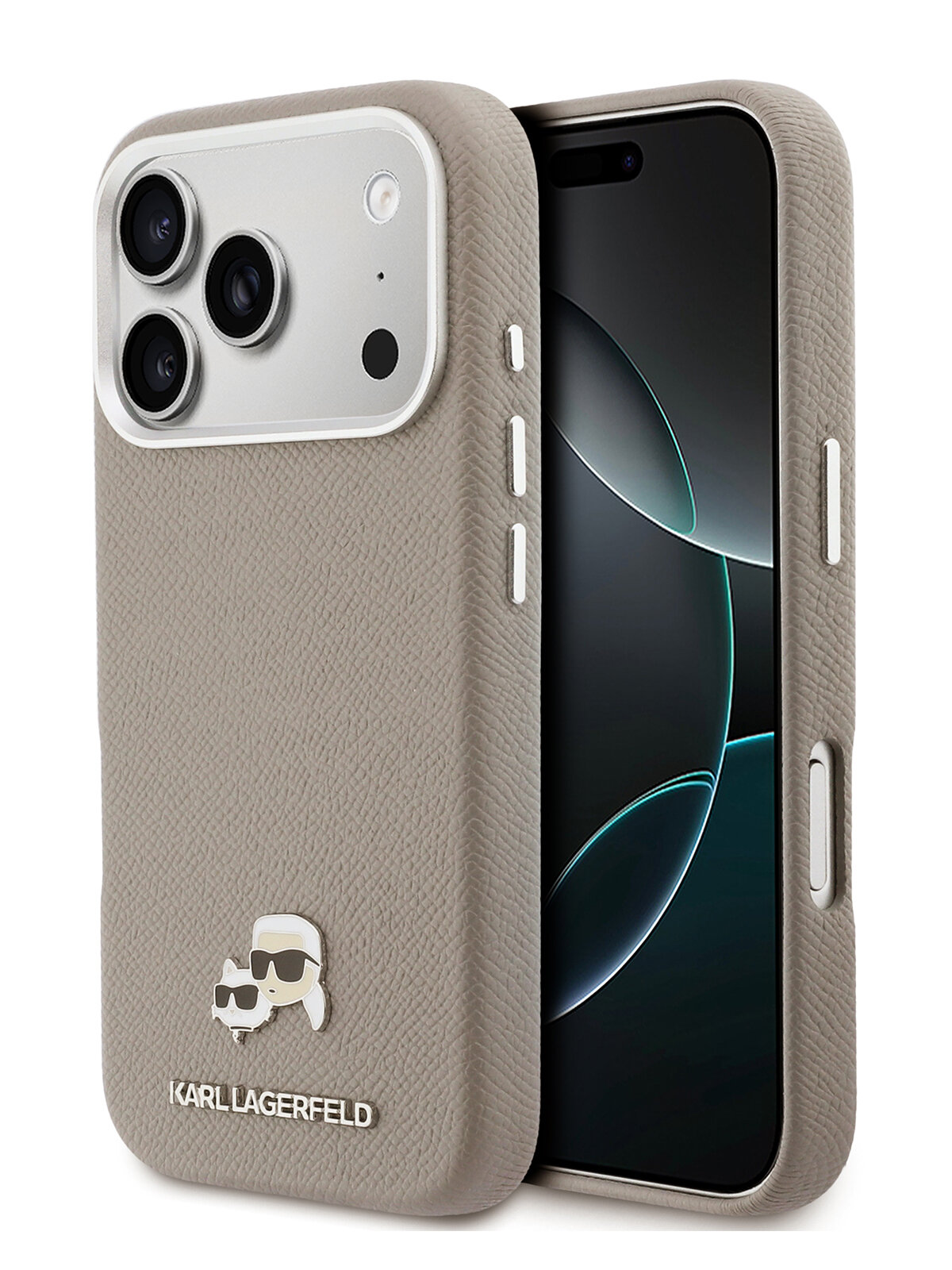 Чехол Karl Lagerfeld на iPhone 17 Pro Max, с магнитами MagSafe, из экокожи PU Saffiano, серый