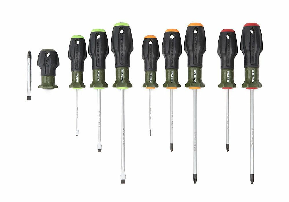 Набор отвёрток c трехкомпонентными рукоятками SL, PH, PZ, 9 штук