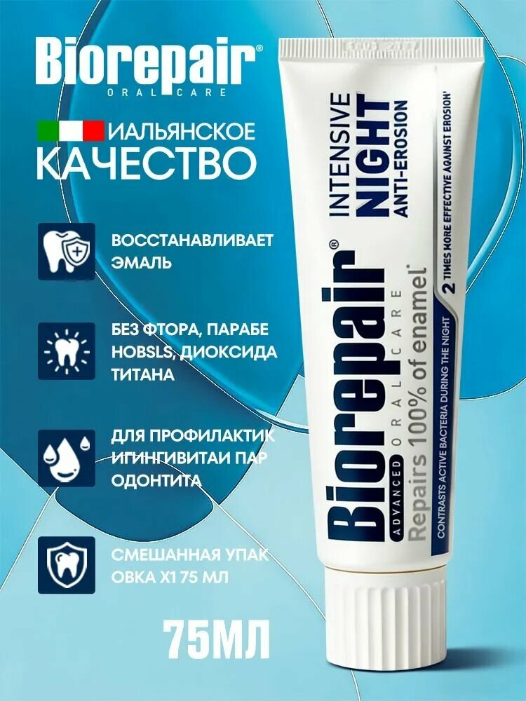 Зубная паста Biorepair Intensive Night Repair ночной уход против эрозии эмали, 75 мл
