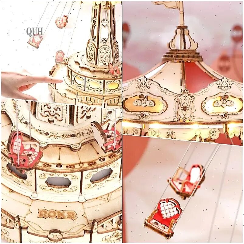 Robotime 3D деревянный конструктор Музыкальная карусель (Swing Ride) 289 дет 15x15x27 см — фото 1
