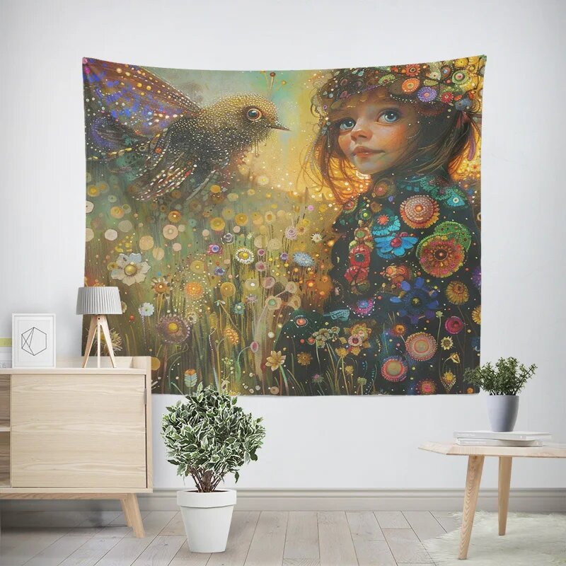 Гобелен "Девушка и птица", 100x70 см, Цвет: gtf-00229236