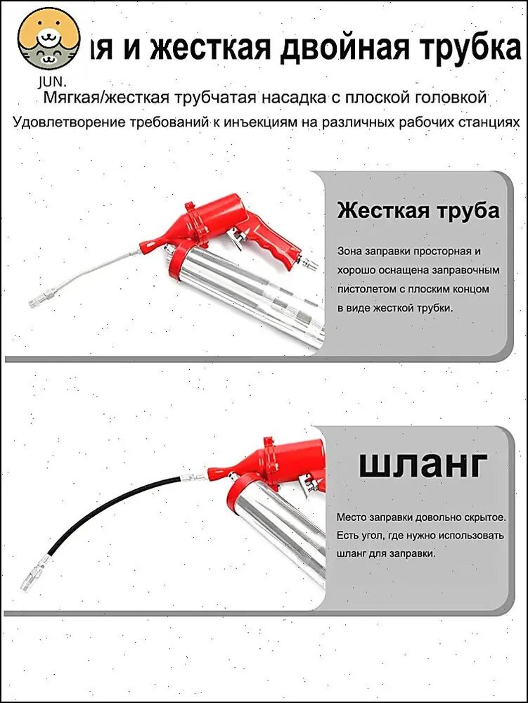 Шприц для смазки рычажно-плунжерный 2400-6000 PSI 500 мл 12 шт. с гибким шлангом и стальными трубами — фото 1