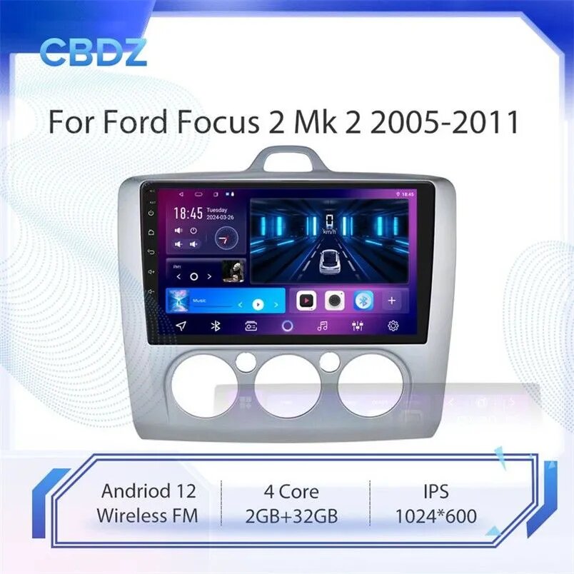 Автомобильные колонки для Ford Focus 2 Mk 2 2005-2011, Android 12, 2GB RAM + 32GB ROM, IPS 1024*600