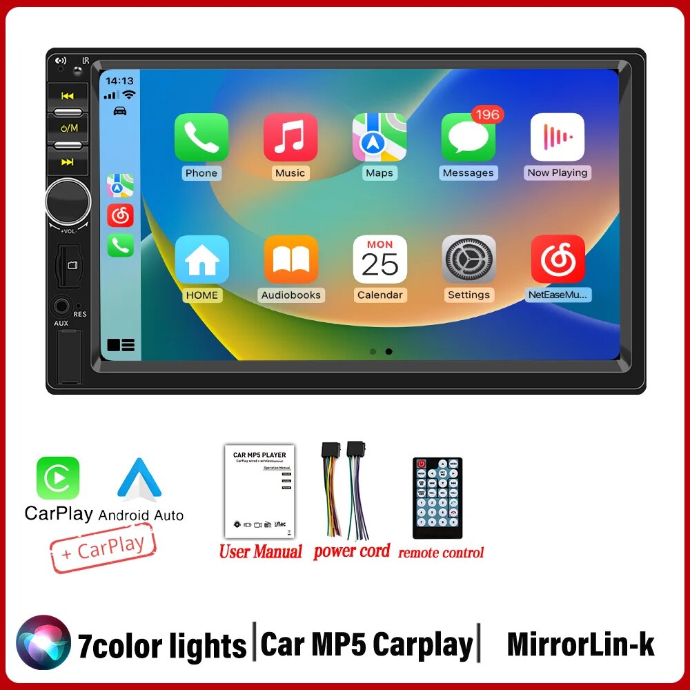 Автомагнитола 7" MP5 Android 10 Carplay Mirrorlink, Цвет: Nd1-cp