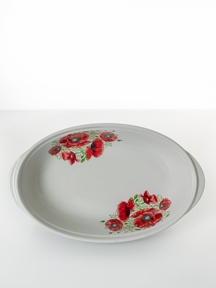 Лоток фарфоровый овальный для приготовления 1200 мл. "Маки", Дулево