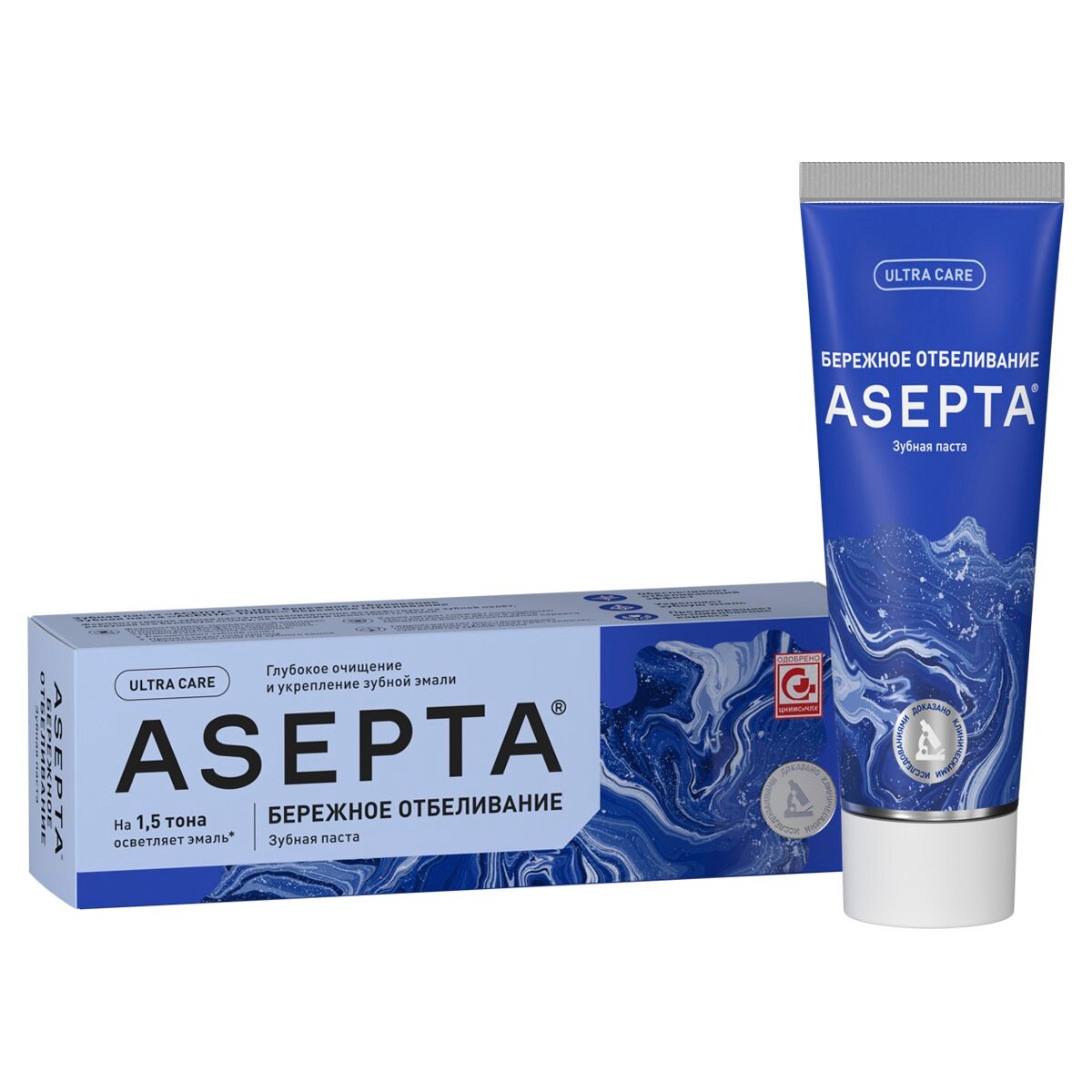Зубная паста Бережное отбеливание, 75 мл, асепта