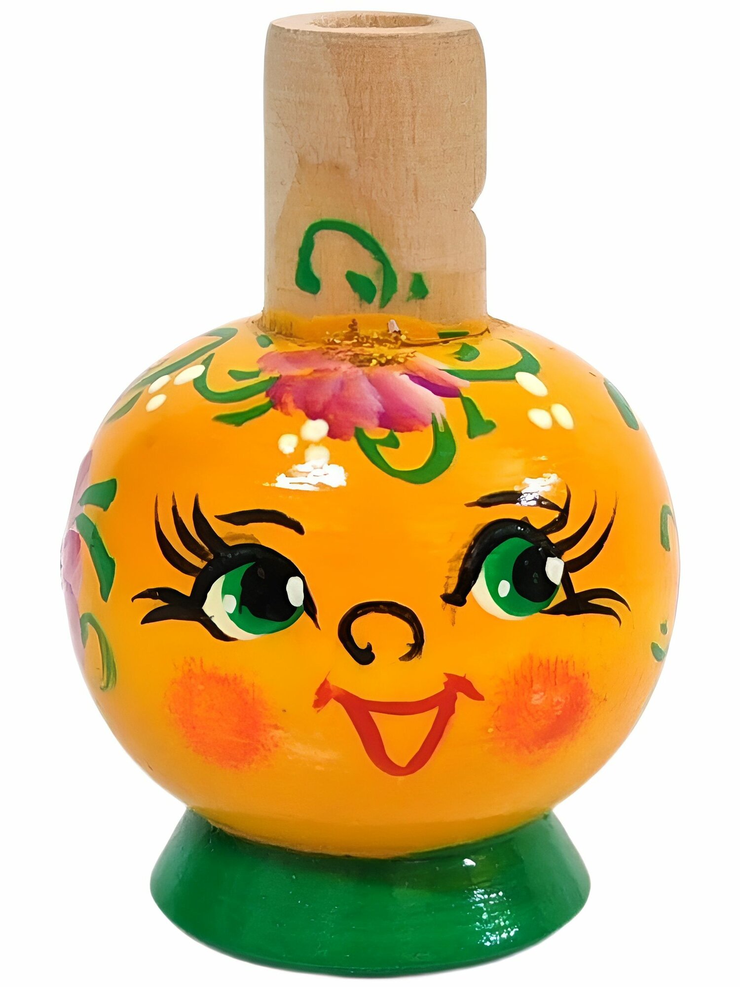 Деревянная музыкальная свистулька Колобок, 5 см.