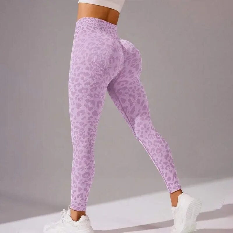 Леггинсы спортивные женские леопардовые, сиреневые, S