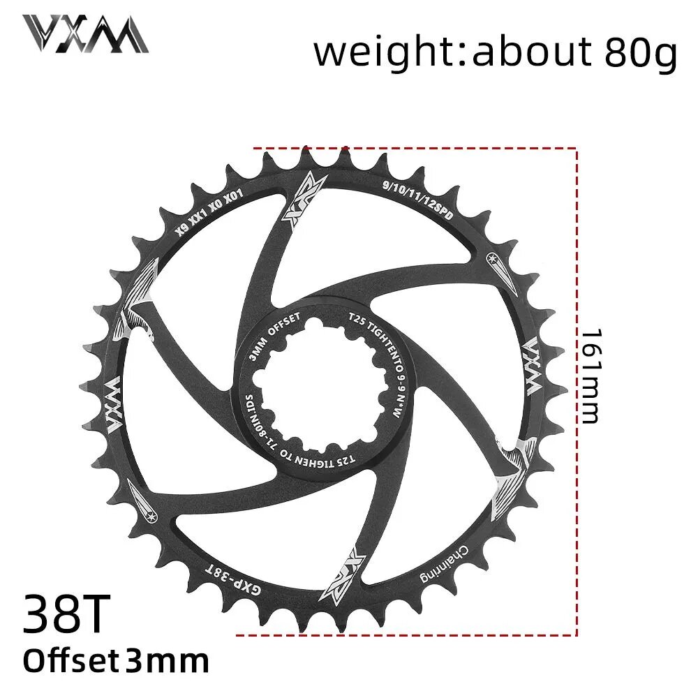 Звезда передняя Vxm Sram Direct Mount 3mm offset 38T черная алюминий