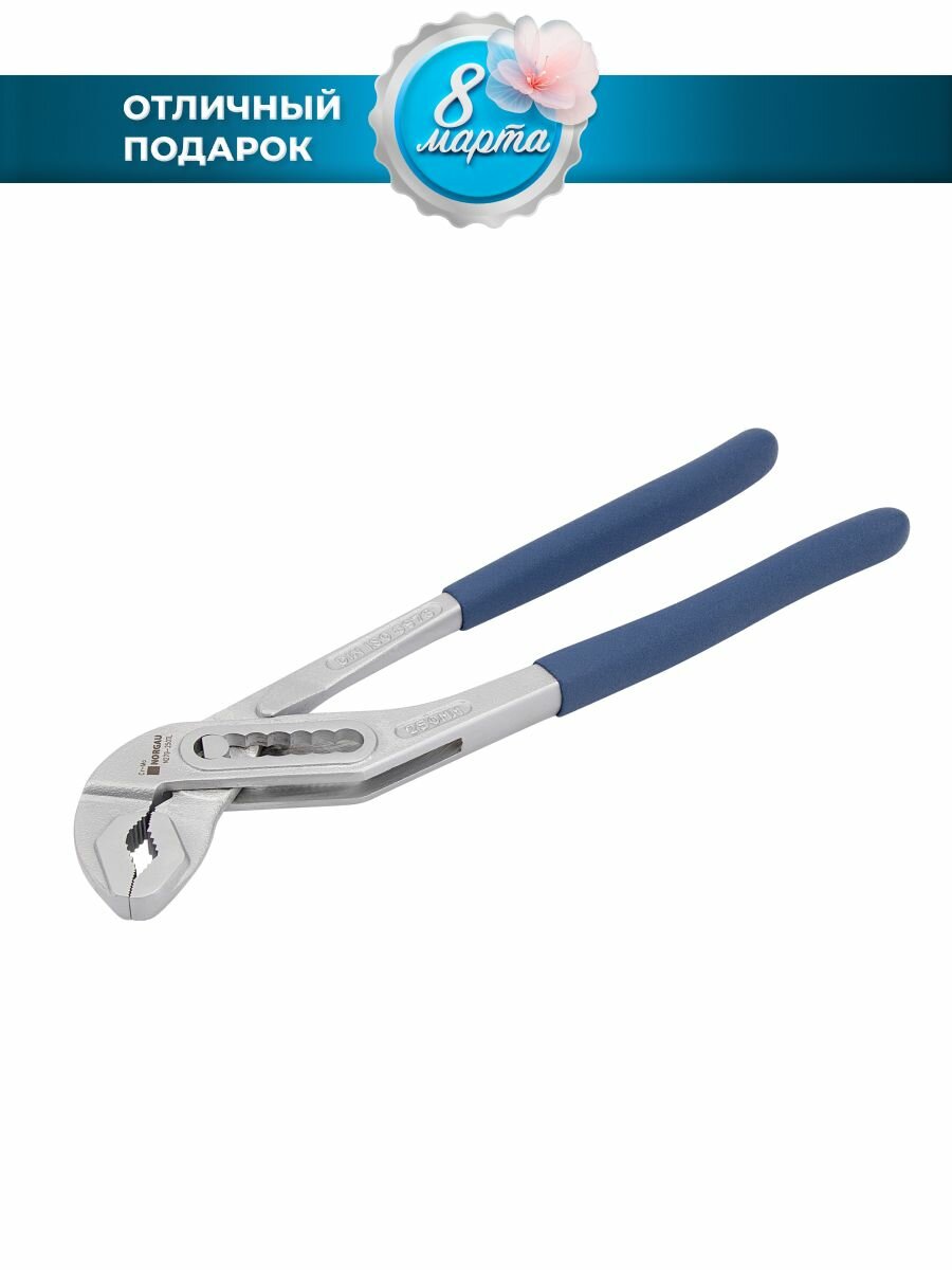 Переставные клещи NORGAU Industrial из Cr-Mo стали с 7 позициями фиксации и шириной захвата 42 мм, длина 250 мм