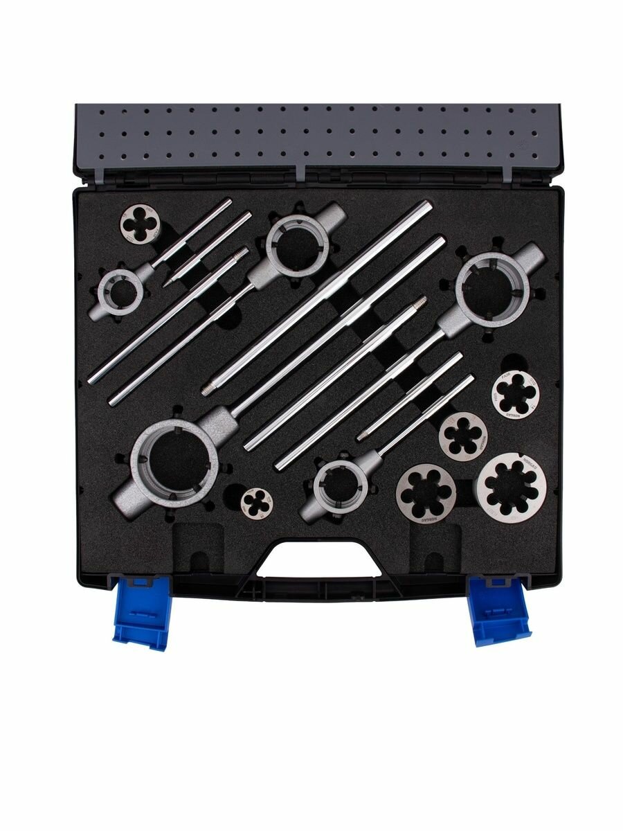 Набор метчиков и плашек MF6-MF24 NORGAU Industrial ручных из быстрорежущей стали HSS, UNF 1/4-1, 37 предметов в кейсе