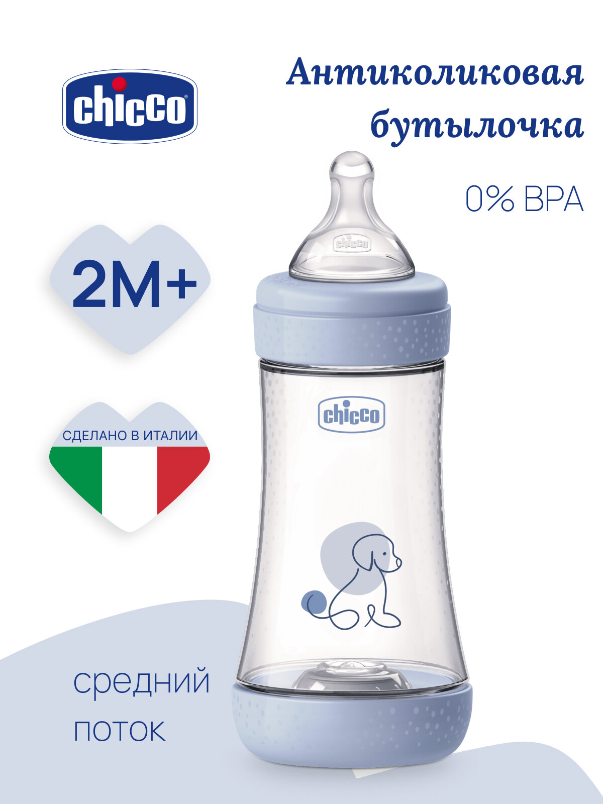Бутылочка для новорожденных Chicco Perfect5 антиколиковая 240 мл, средний поток