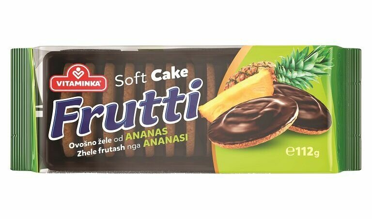 Печенье FRUTTI бисквитное с ананасовым желе, покрытое шоколадом /фольга/ 112г