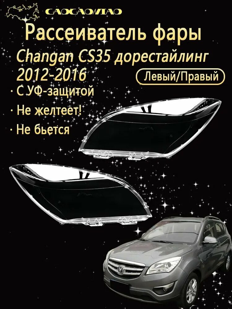 Ремкомплект фары, 2 шт, арт. Рассеиватель фары на Changan CS35 дорестайлинг 2012-2016 выбор левый правый комплект поликарбонат с УФ-защитой не желтеет