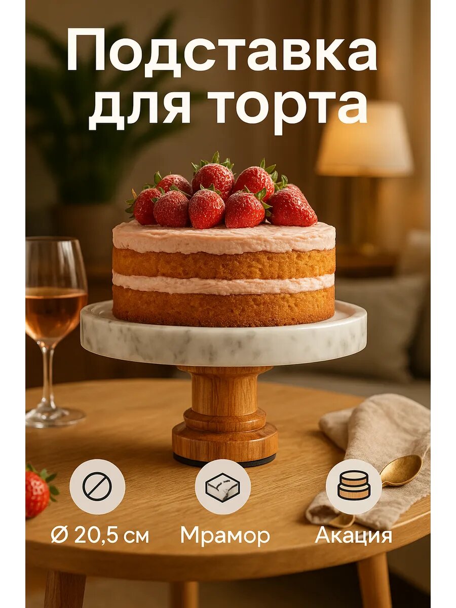 Подставка для торта Magistro Forest dream, d=20,5 см, акация, мрамор