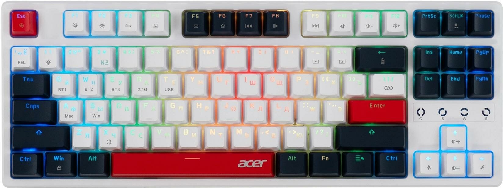 Клавиатура Acer OKR302 механическая, белый, USB, беспроводная, BT Radio, Multimedia for gamer для ноутбука, LED, кабель 1,6 м (ZL. KBDEE.016)