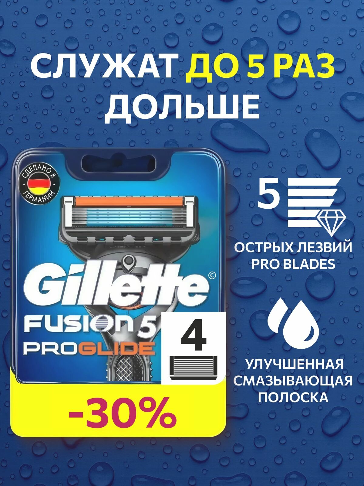 Сменные кассеты Gillette Fusion Proglide с 5 лезвиями для бритья, 4 шт / Лезвия для бритвы Джилет мужские
