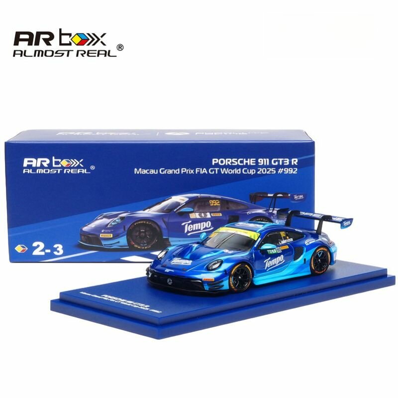AR BOX Модель автомобиля из сплава, 1:64, серия FIA GT World Cup Macau 2025 (Porsche 911 GT3 R #992, Tempo)