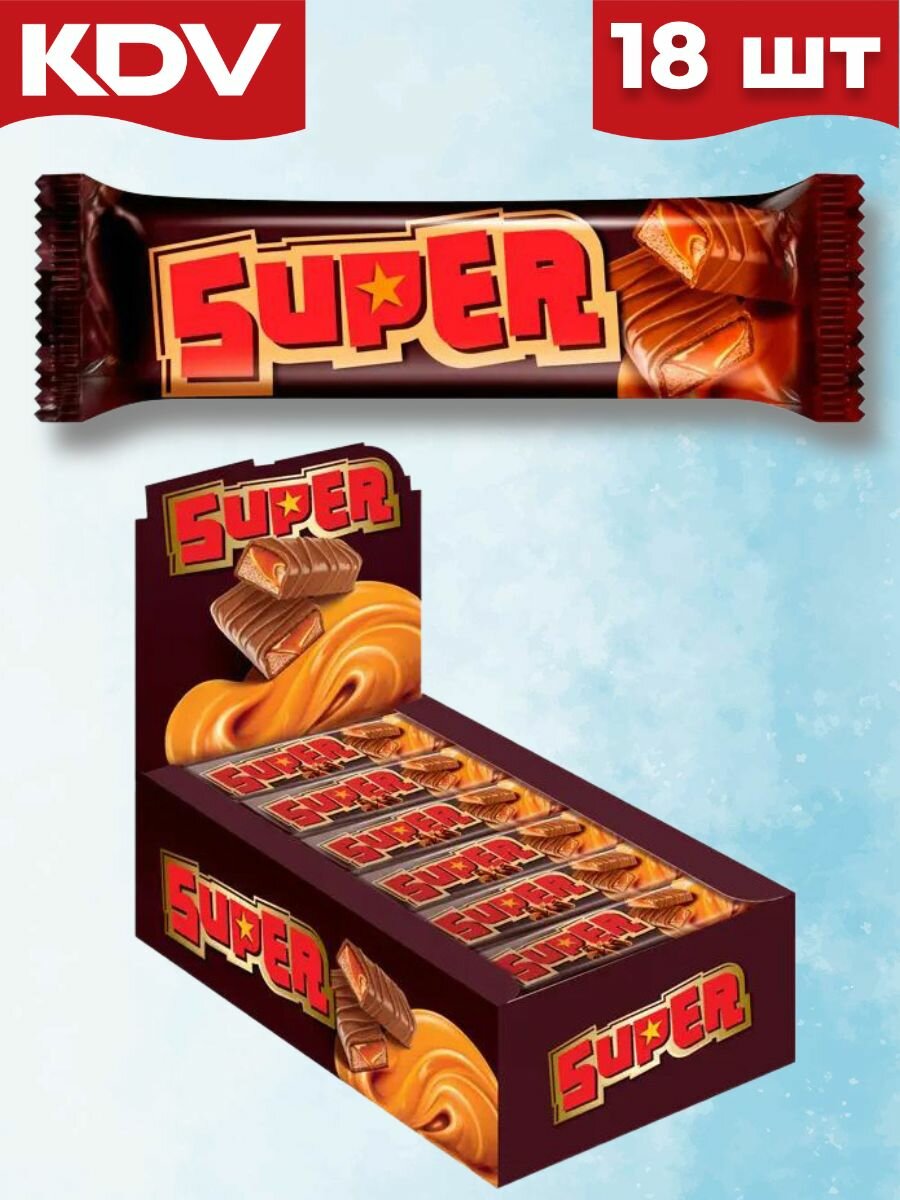 Батончик Super шоколадная нуга и мягкая карамель 40 г (упаковка 18 шт)