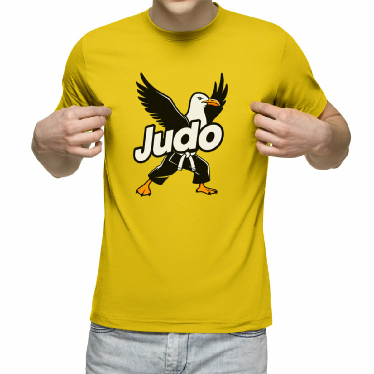 Мужская футболка «Чайка-дзюдоист в стойке» (желтый, S)