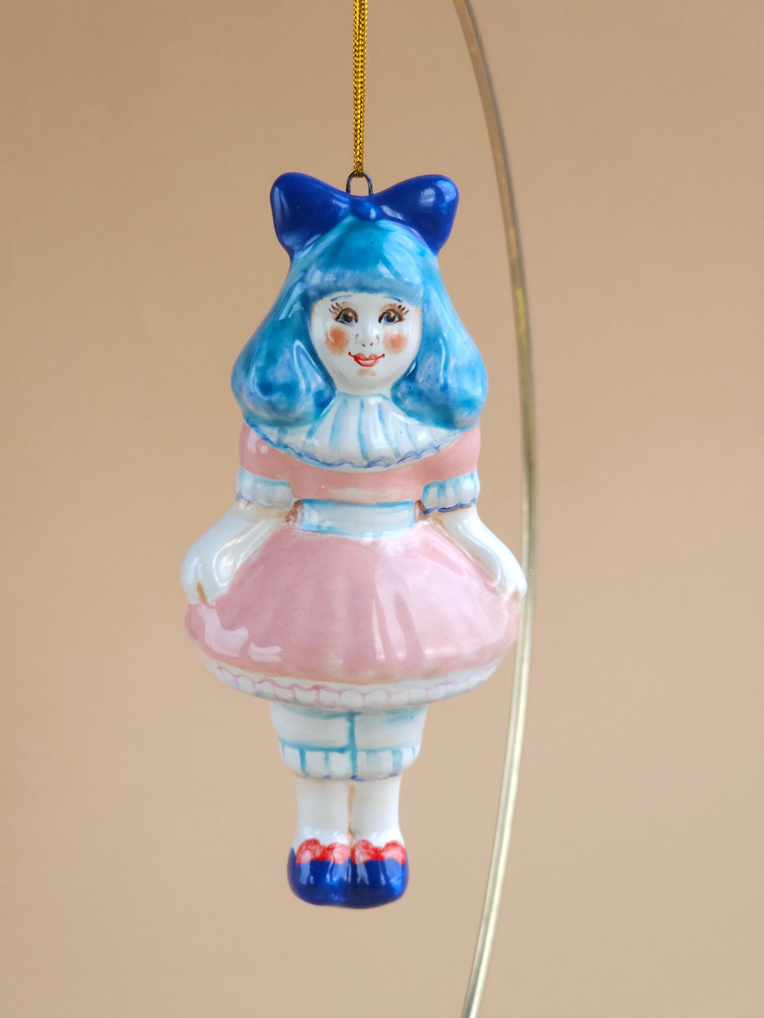Ёлочная игрушка "Мальвина". Ярославская майолика. Керамика ручной работы. Сделано в России.