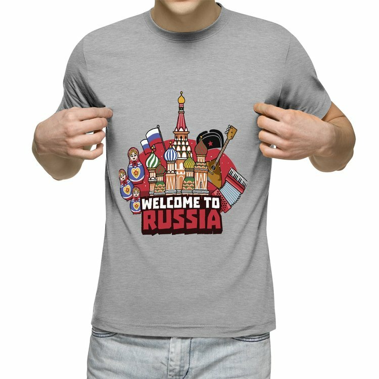 Мужская футболка «Россия в символах Welcome to Russia» (серый меланж, 2XL)