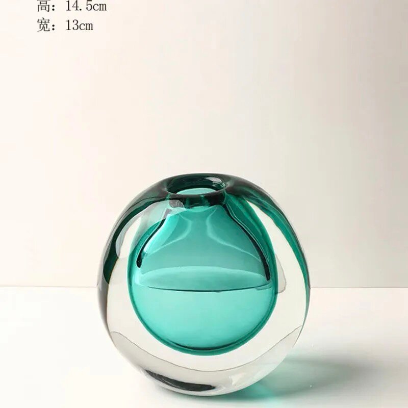 Двухцветная стеклянная ваза ，Творческая янтарная ваза，Коммутатор интерполяции гостиной ，зелёный
