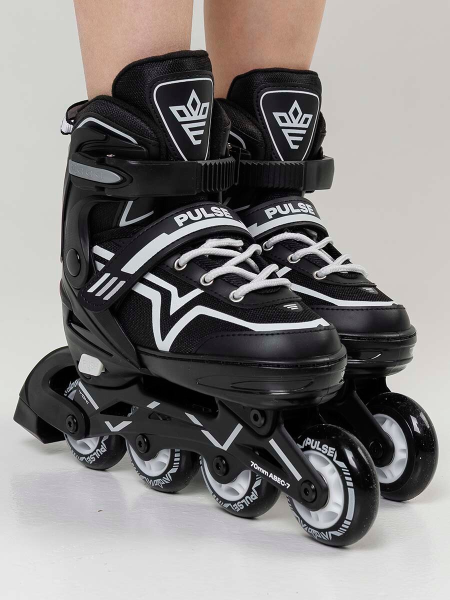 Роликовые коньки YOKI PULSE, раздвижные, с тормозом, черно-белые