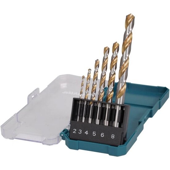 Набор сверл по металлу Makita HSS-G, канавка напыление TIN, 6 шт. (2,3,4,5,6,8 мм) (D-77241)
