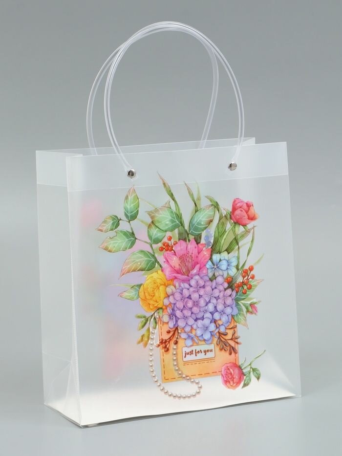 Пакет подарочный прозрачный Букет цветов , 22 10 24 см