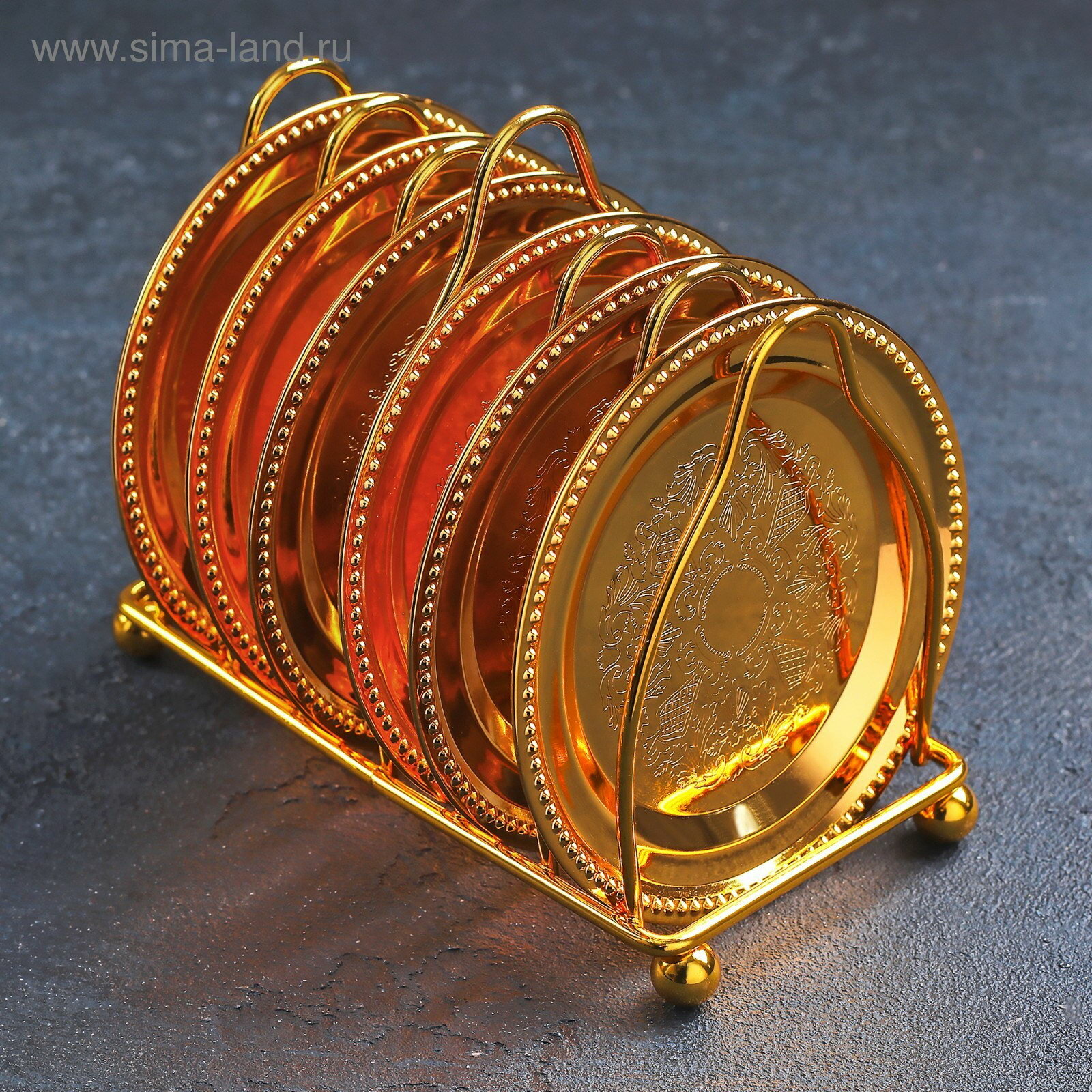 Набор блюдец "Золото", d=10 см, 6 шт, на подставке, металл, золотистый