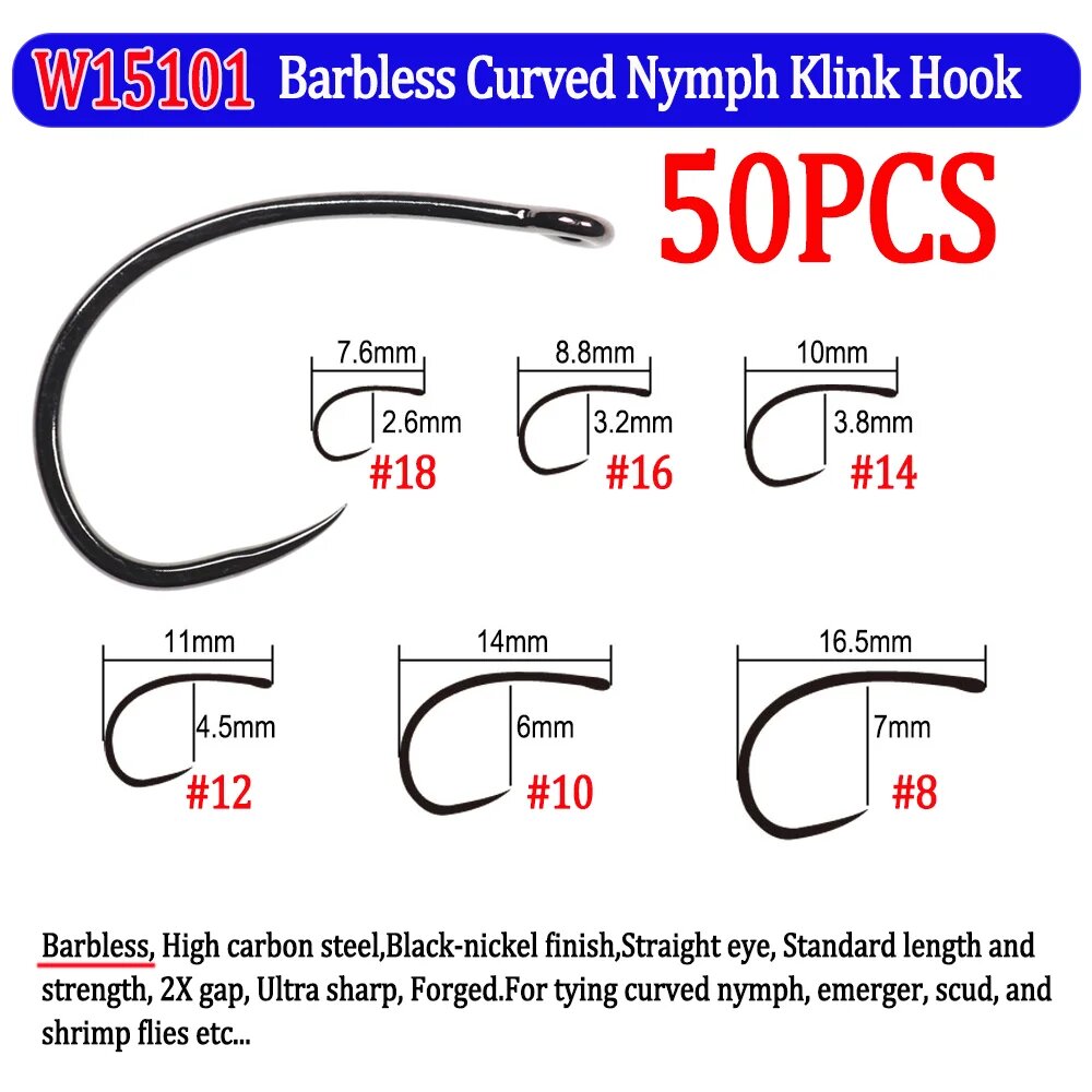 Wifreo крючки для нахлыста 50 шт. Черный, Size 12, 50pcs W15101