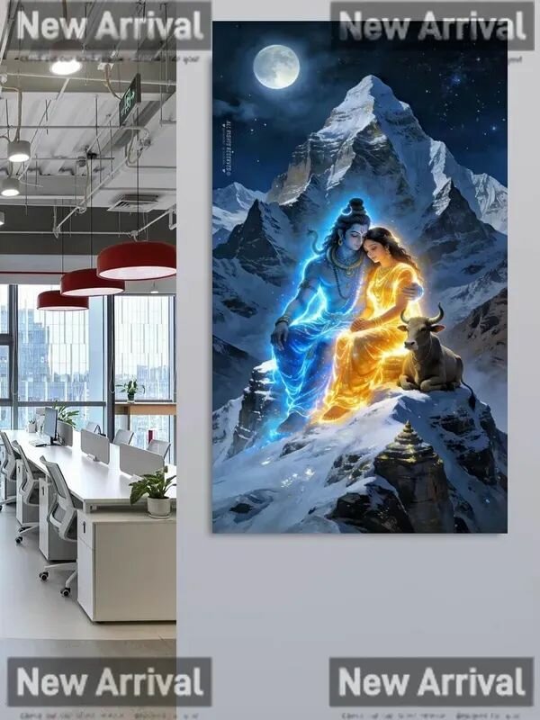 Картина "Художественная работа на холсте с изображением Шивы и Парывати 50 х 90" 50x90 см