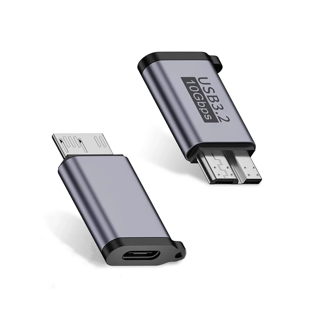 2 шт. USB 3.2 MicroB адаптер Micro-B (штекер) на Type-C (гнездо) конвертер для внешних SSD-накопителей, жестких дисков, планшетов, телефонов, ноутбуков, ПК